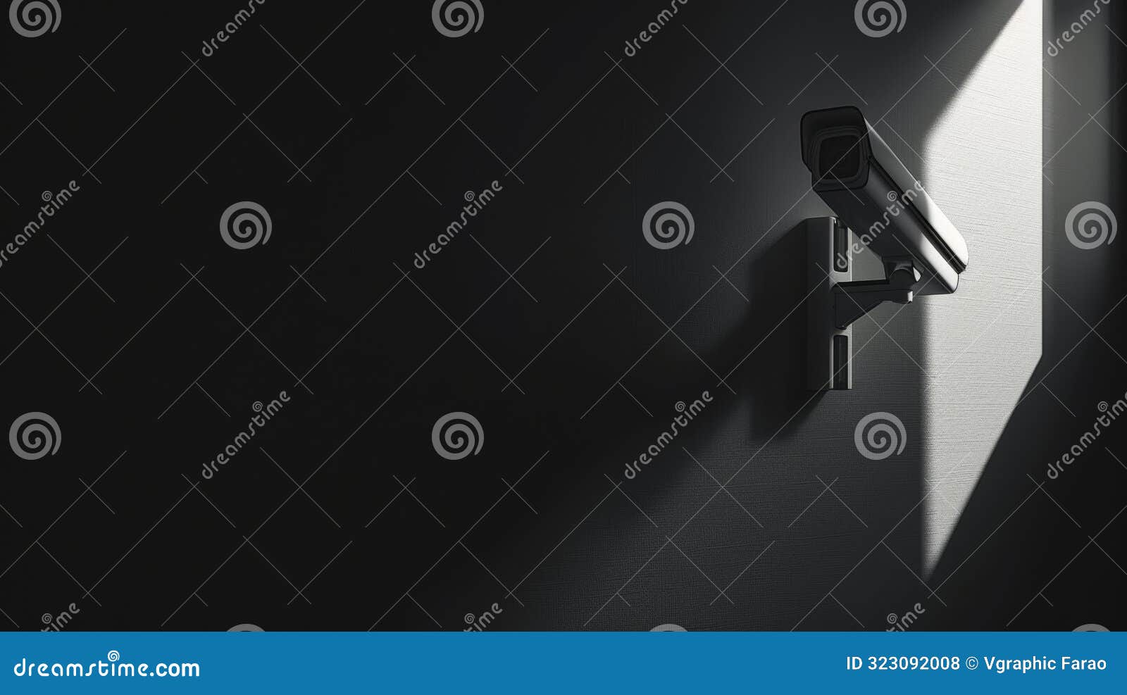 Security Camera Mounted on Dark Wall with Light Beam, Surveillance and ...