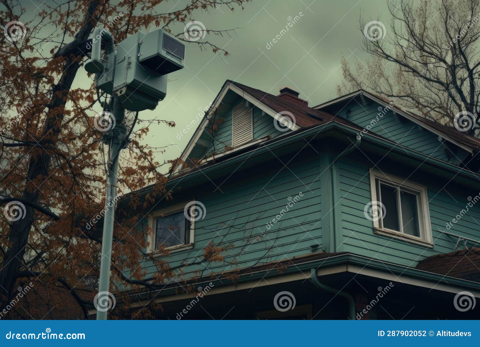A Security Camera Mounted on a House Stock Photo - Image of technology ...