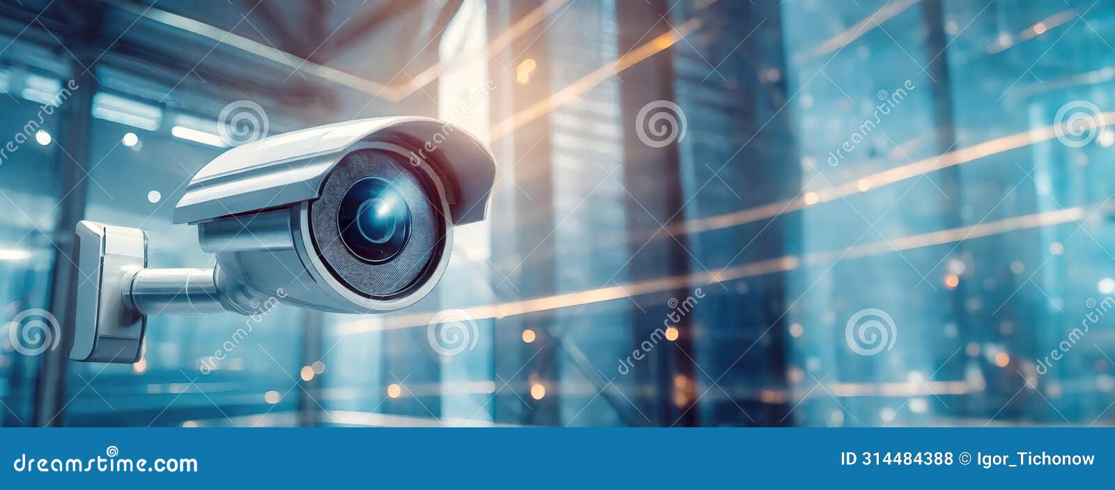 Security Camera Mounted Inside a Modern Building. Internal Vigilance ...