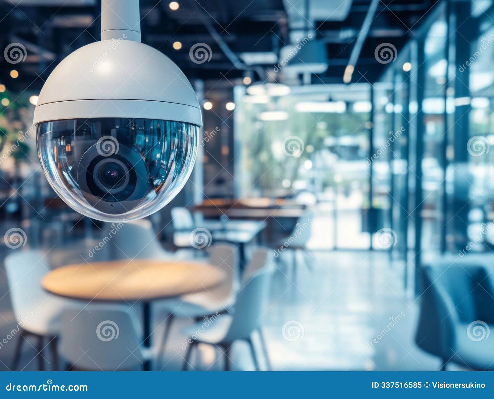 Security Camera Mounted in a Modern Cafe Stock Illustration ...