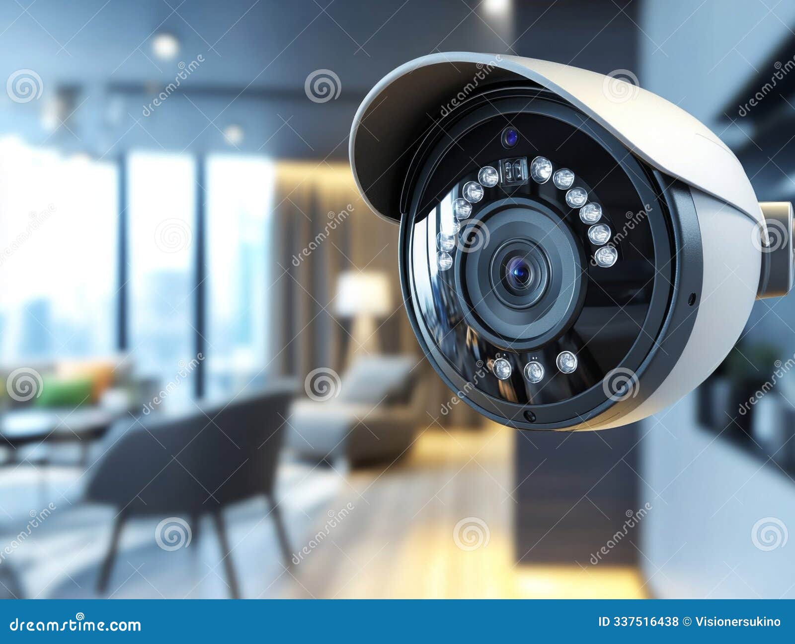 Security Camera Mounted in a Modern Living Room Stock Illustration ...