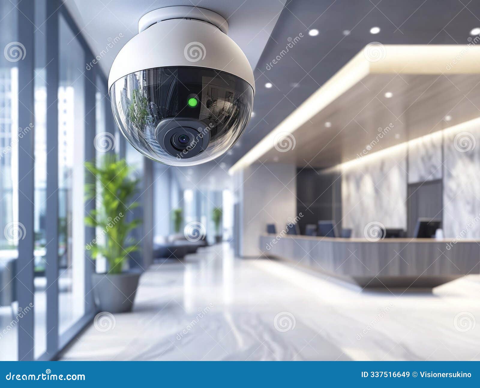 Security Camera Mounted in a Modern Office Lobby Stock Illustration ...