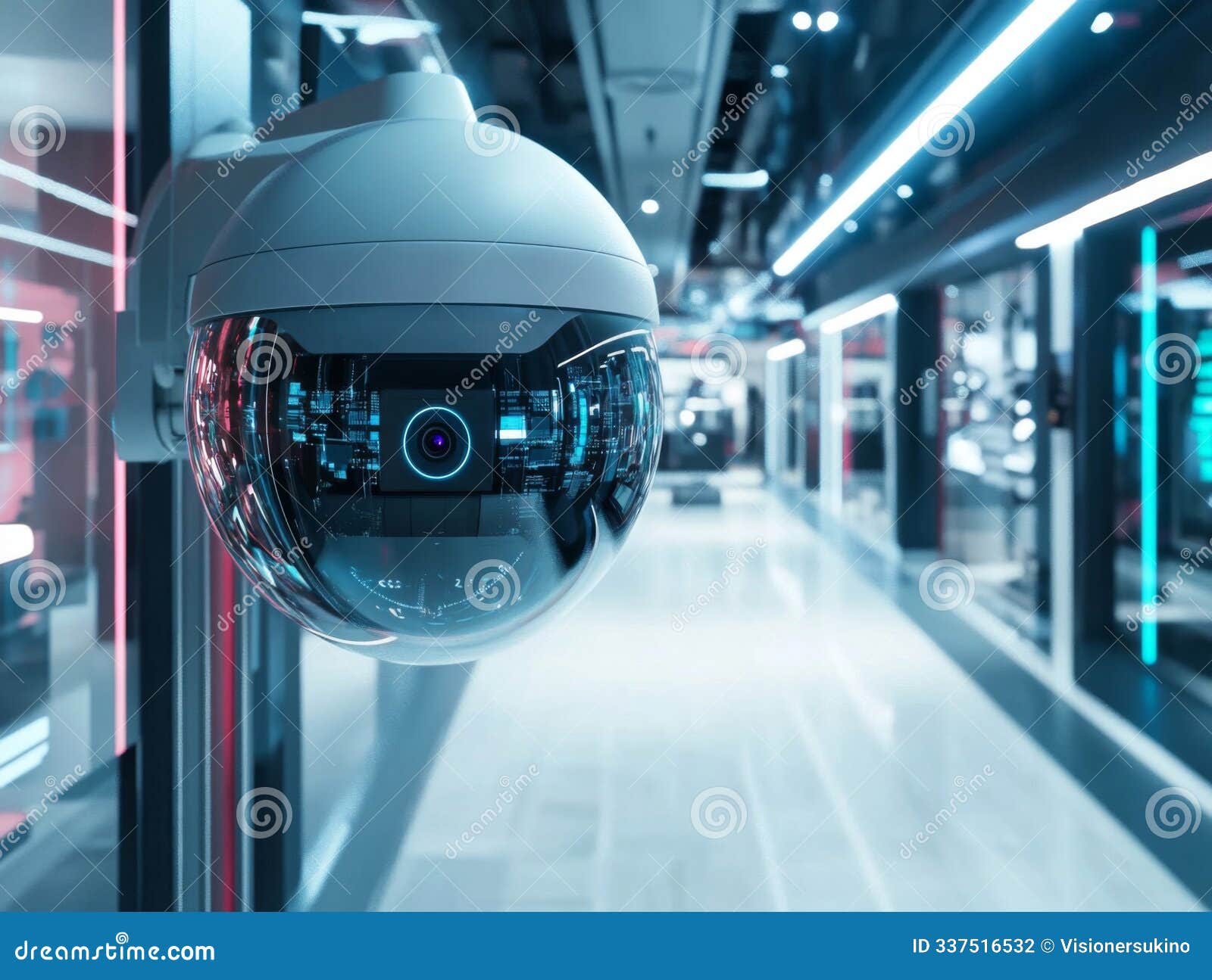 Security Camera Mounted in a Modern Retail Corridor Stock Illustration ...