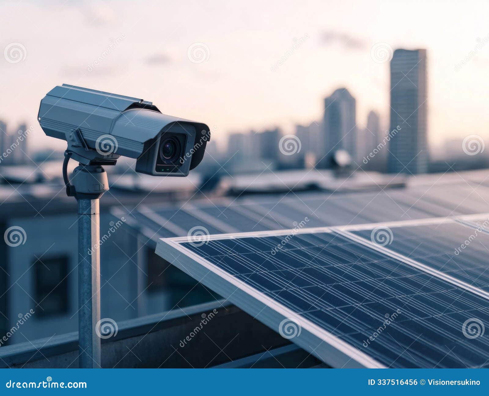 Security Camera Mounted on Rooftop with Solar Panels Stock Illustration ...