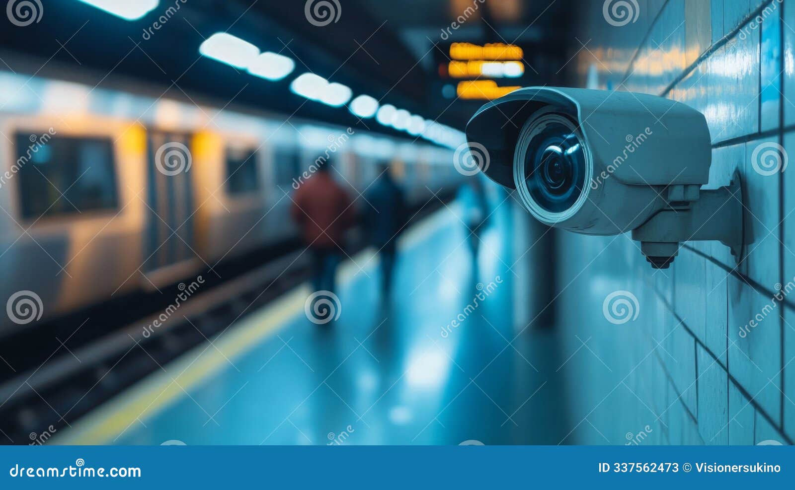 A Security Camera Mounted on a Subway Station Wall Stock Illustration ...