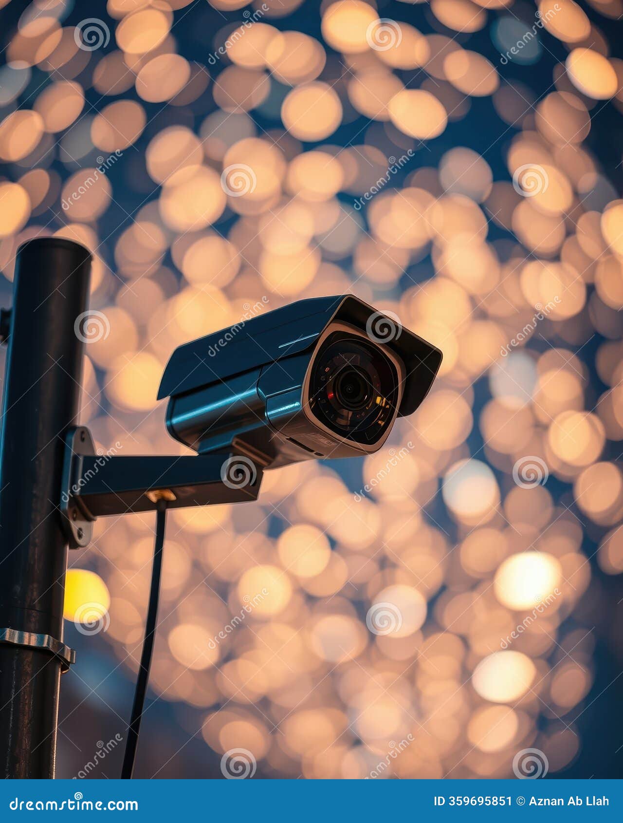 Security Camera at Night with Bokeh Lights Stock Illustration ...