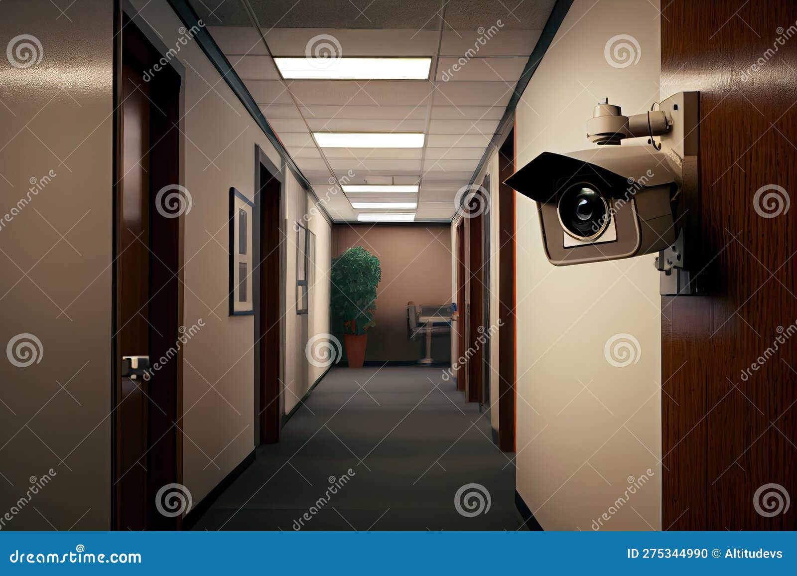 Security Camera in Office Hallway, with View of the Entrance and Exit ...