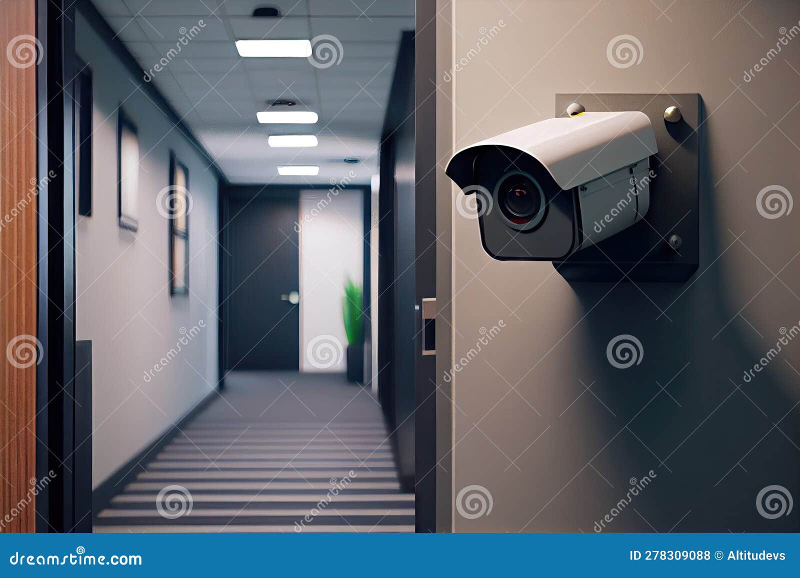 Security Camera in Office Hallway, with View of the Entrance and Exit ...