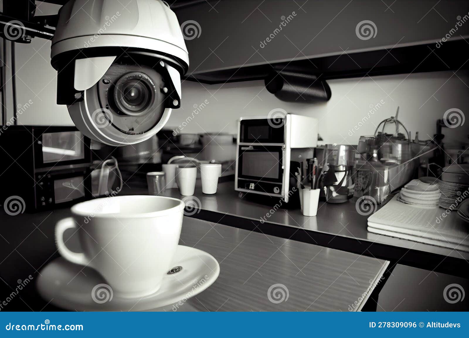 Security Camera in Office Kitchen, Capturing the daily Goings-on of the ...