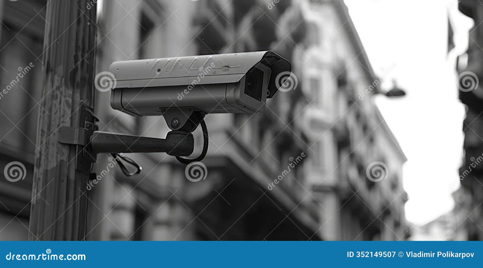 Security Camera on Pole in Front of Building. Use for Surveillance ...