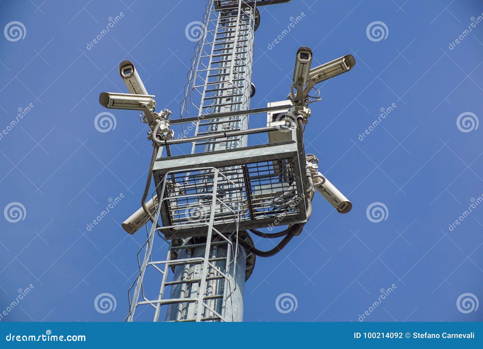 Security Camera on Pole High Tower of CCTV System in Daytime Stock ...