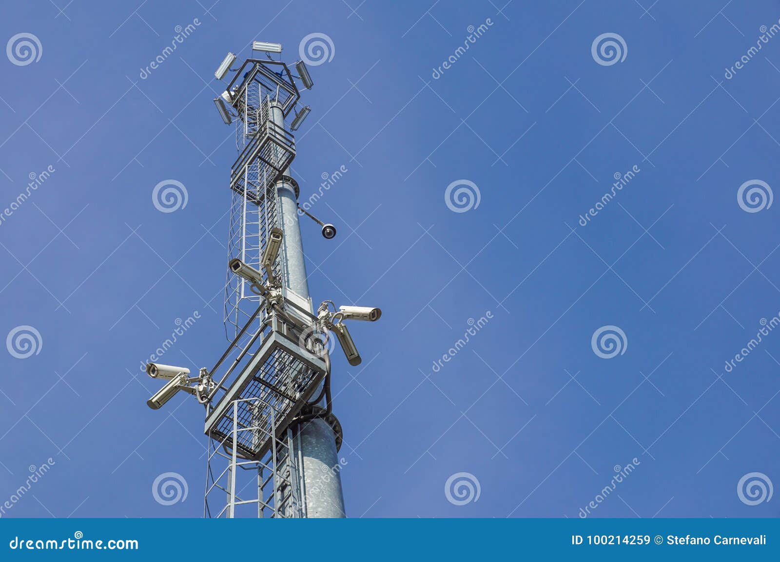 Security Camera on Pole High Tower of CCTV System in Daytime Stock ...