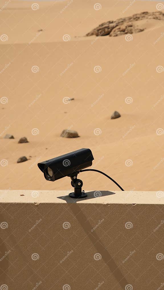 Security Camera Positioned on a Concrete Wall Surveilling Desolate ...