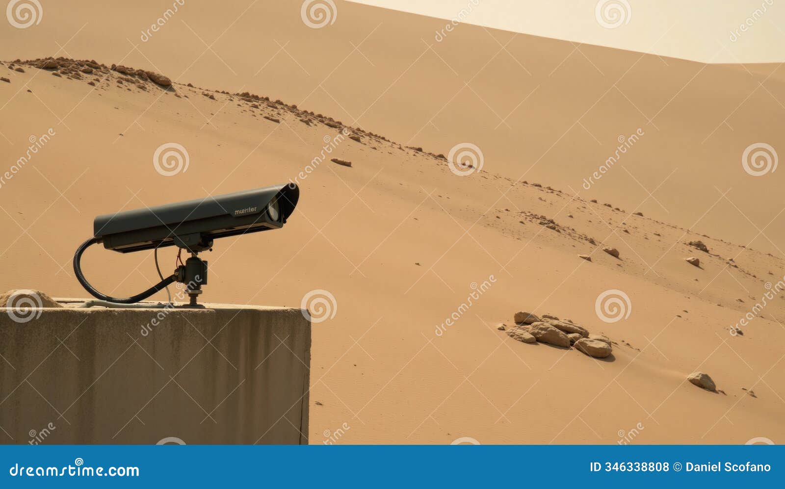 Security Camera Positioned on a Concrete Wall Surveilling Desolate ...