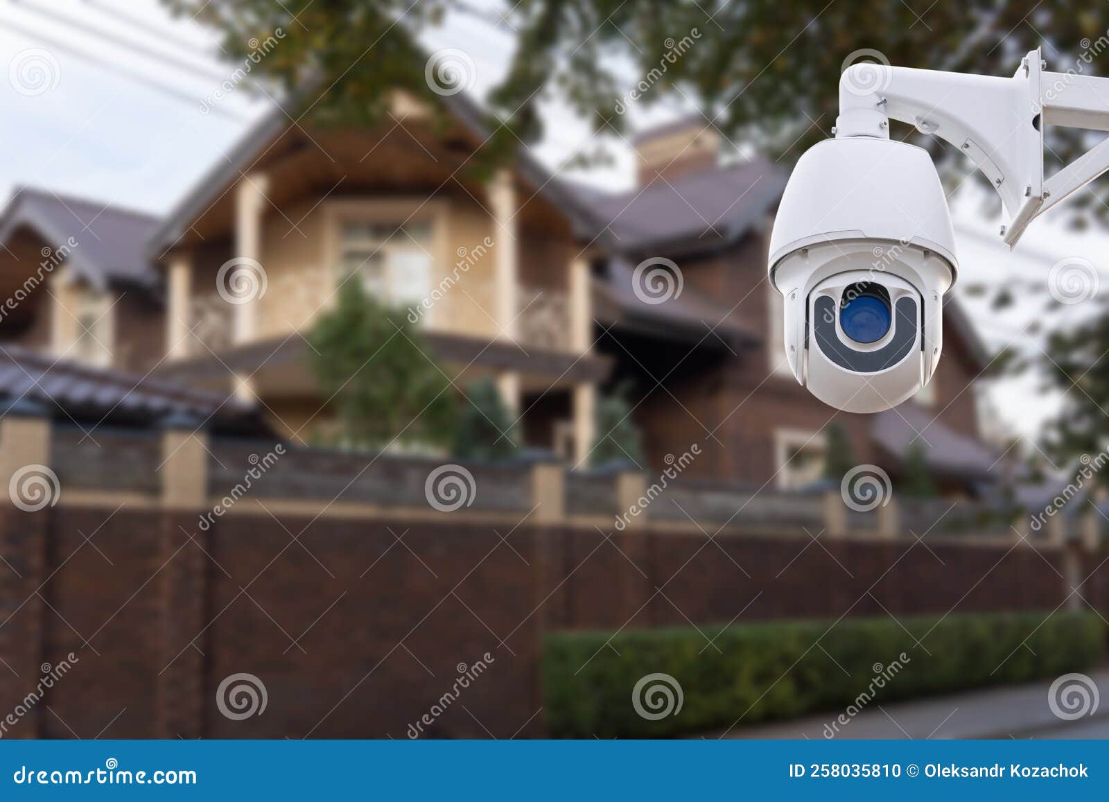 Security Camera and Private House on the Background. Stock Photo ...