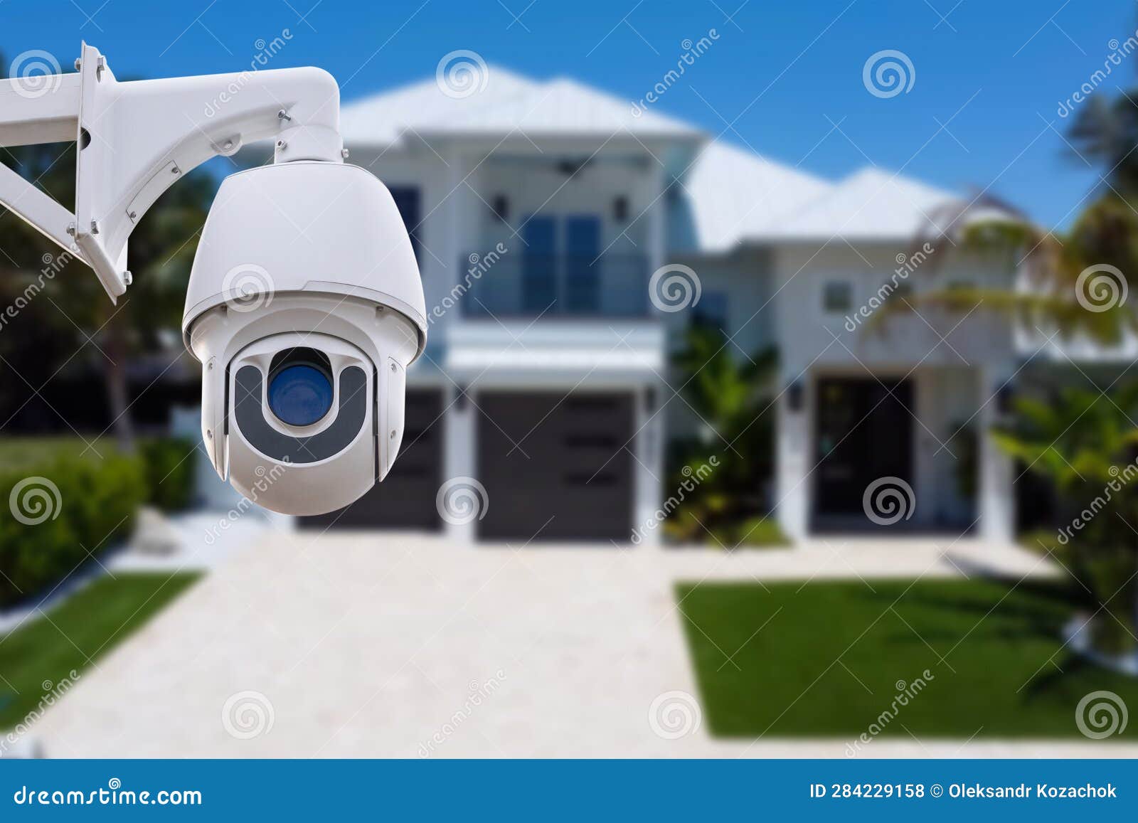 Security Camera and Private House on the Background. Stock Photo ...