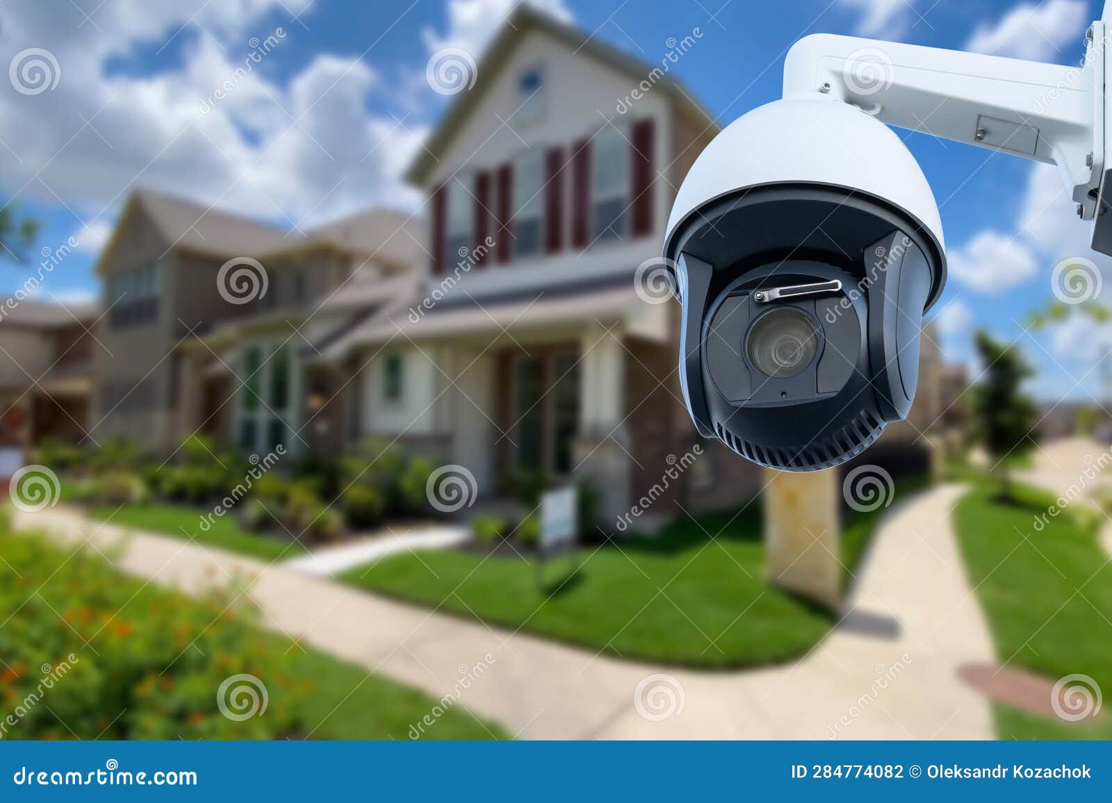 Security Camera and Private House on the Background. Stock Photo ...