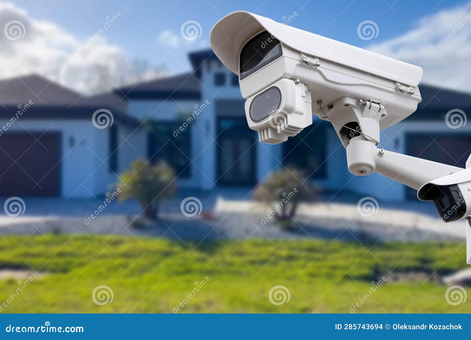 Security Camera and Private House on the Background. Stock Photo ...