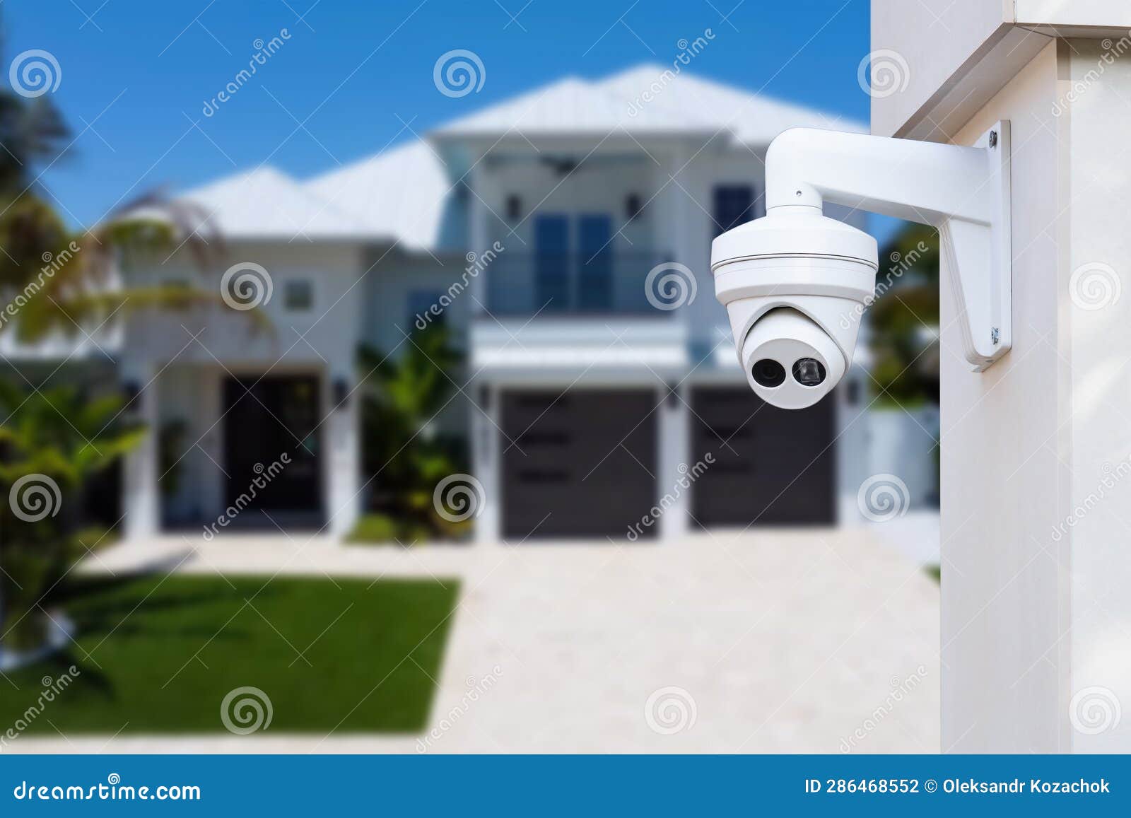 Security Camera and Private House on the Background. Stock Photo ...