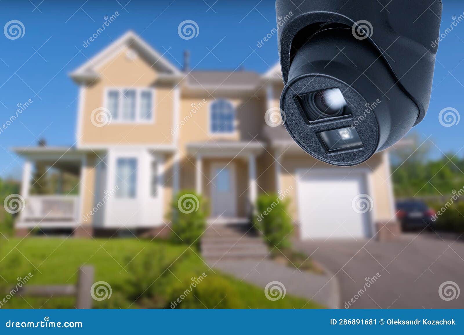 Security Camera and Private House on the Background. Stock Image ...