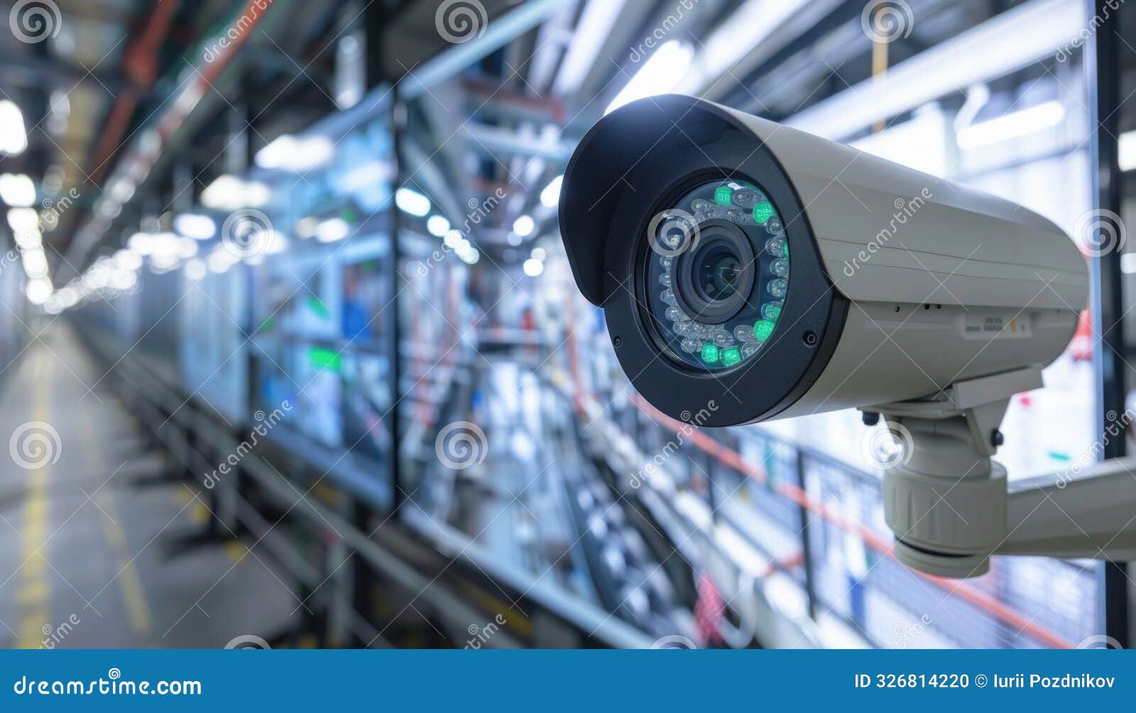 Security Camera with Quad Monitor and on-Screen Interface Stock Photo ...