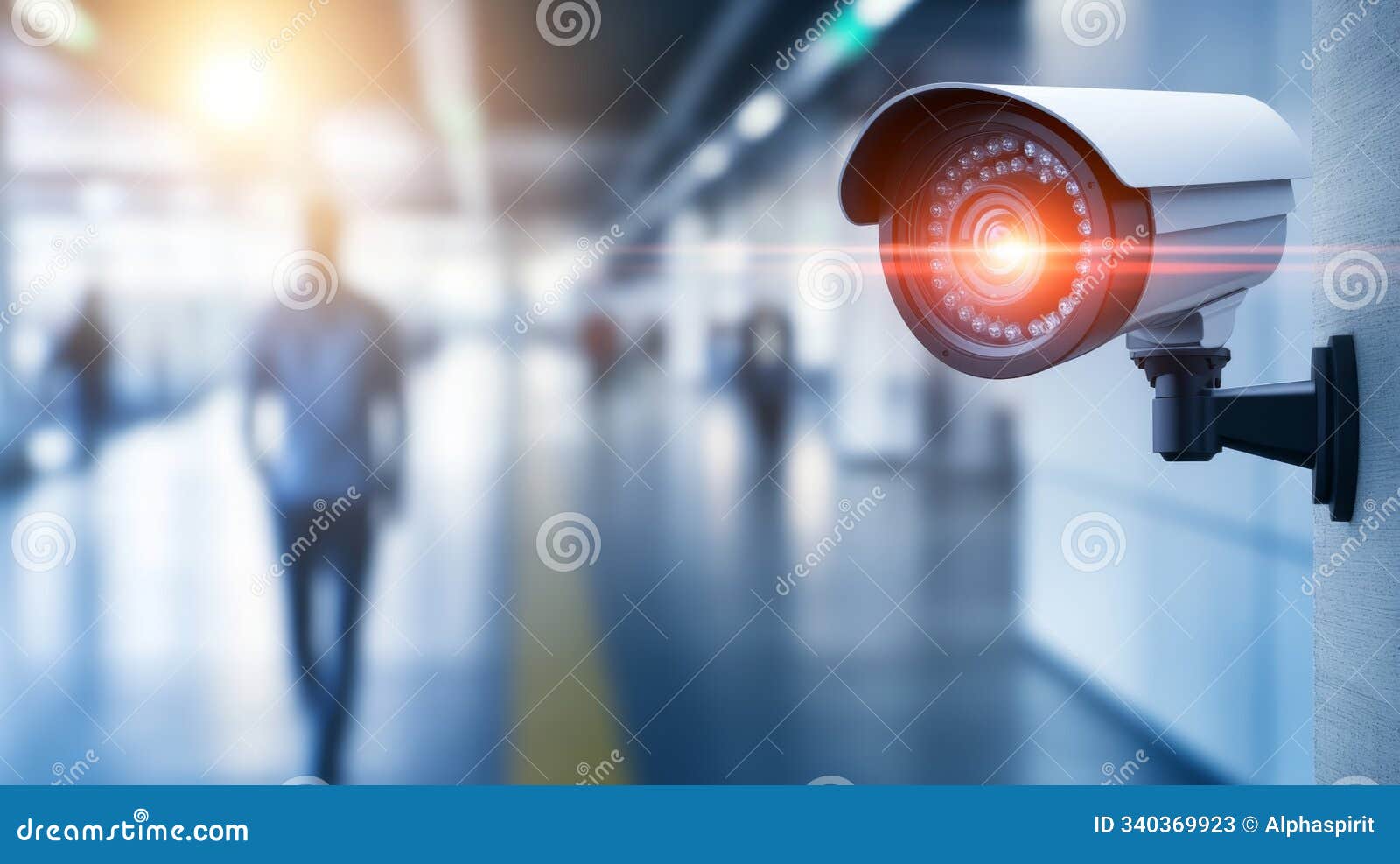 Security Camera Recording People Walking in the Hall of a Public ...