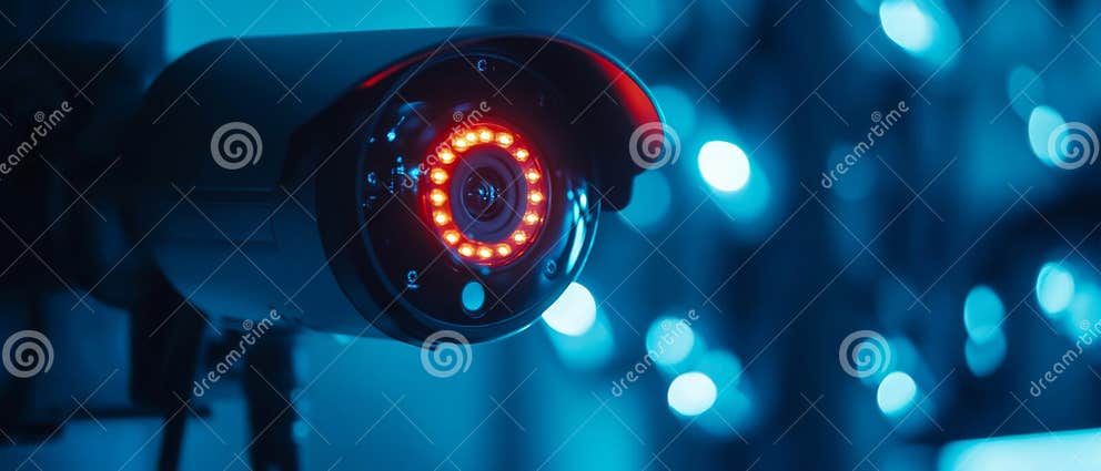 Security Camera with Red Infrared LEDs in Blue Light Stock Illustration - Illustration of ...