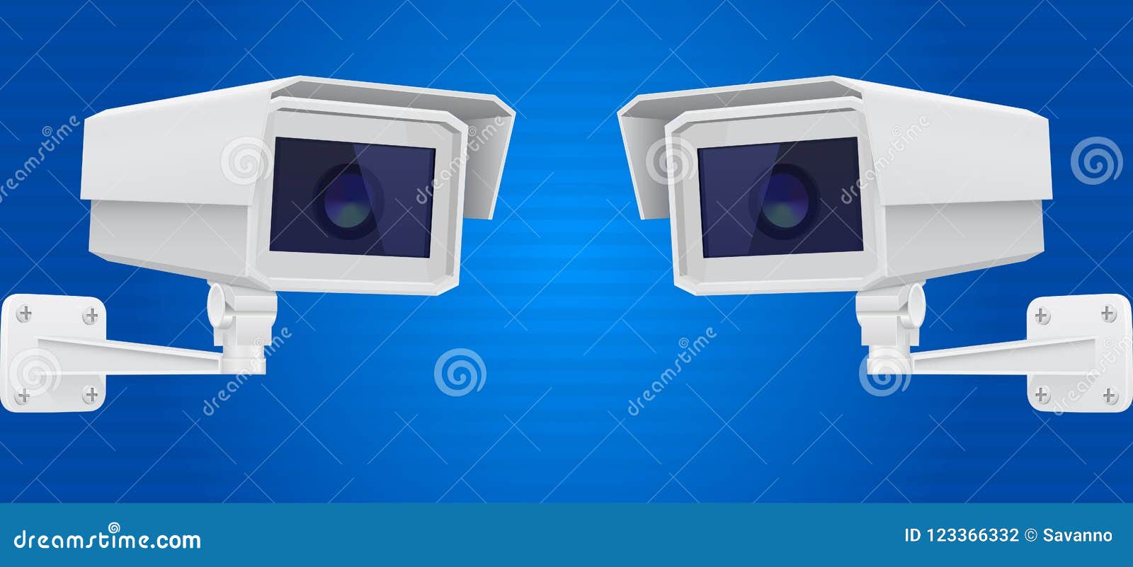 Security Camera Set. CCTV Surveillance System on Blue Background Stock ...