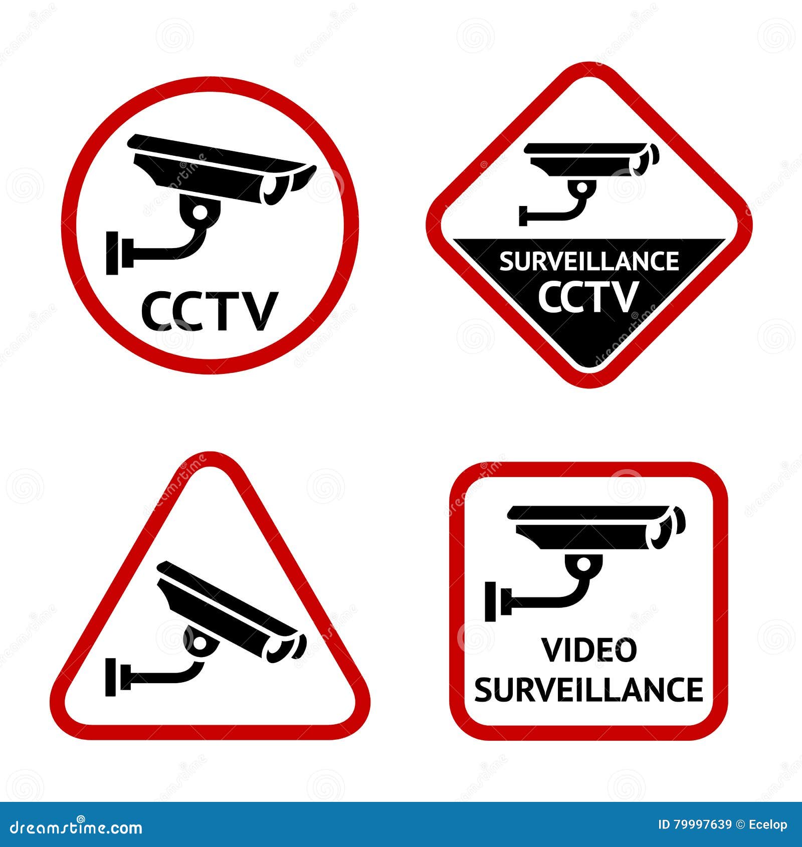 CCTV Labels, Set Symbol Security Camera Pictogram Vector Illustration ...