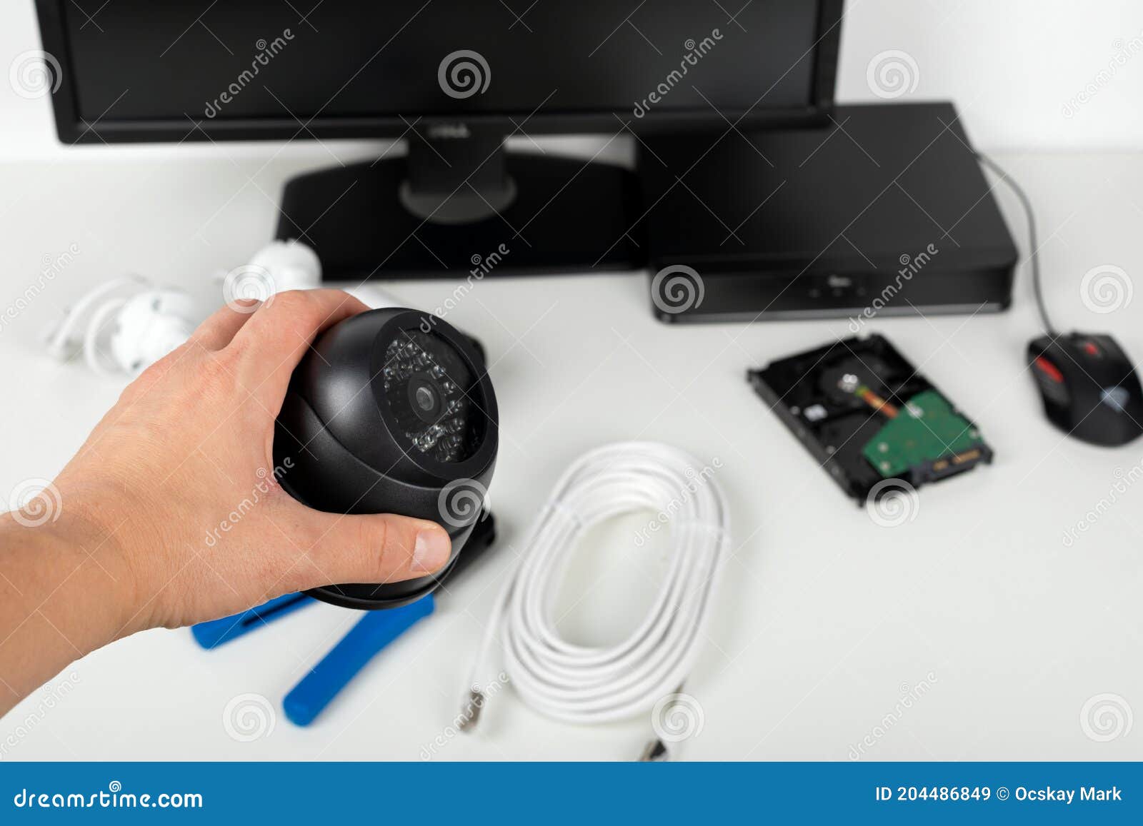 Security camera setup stock image. Image of install - 204486849