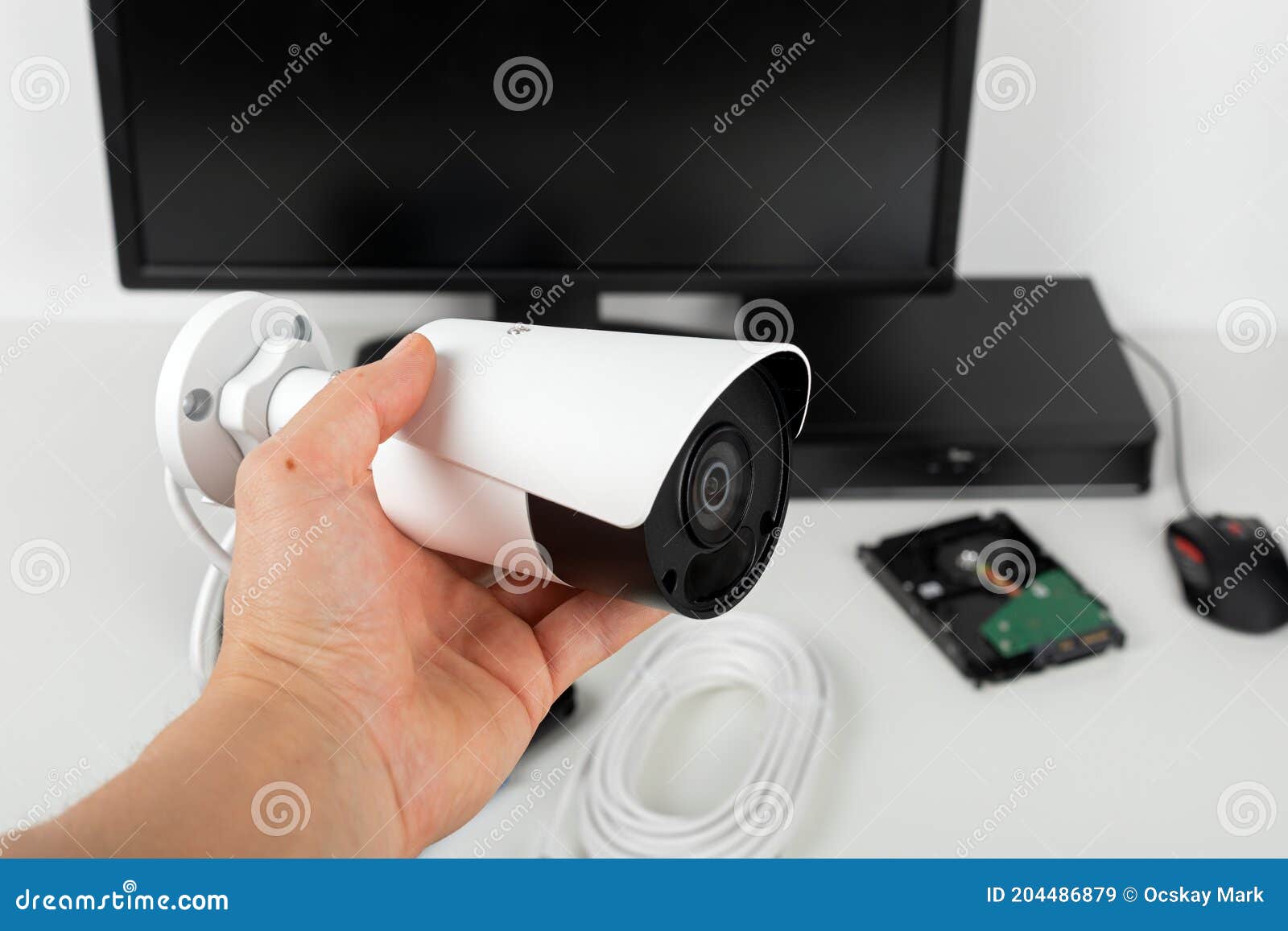 Security camera setup stock image. Image of record, install - 204486879