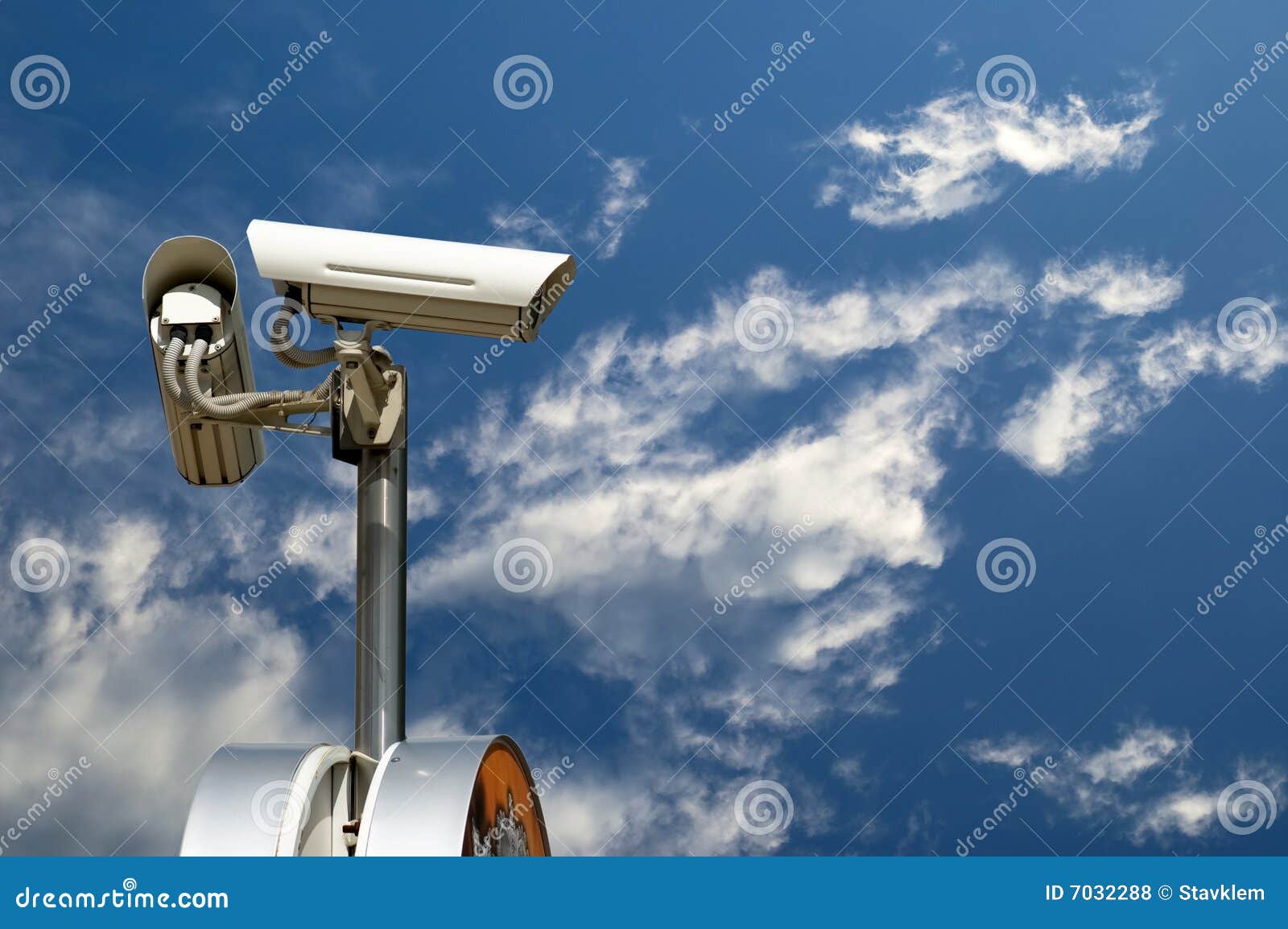 Security camera on the sky stock photo. Image of blue - 7032288