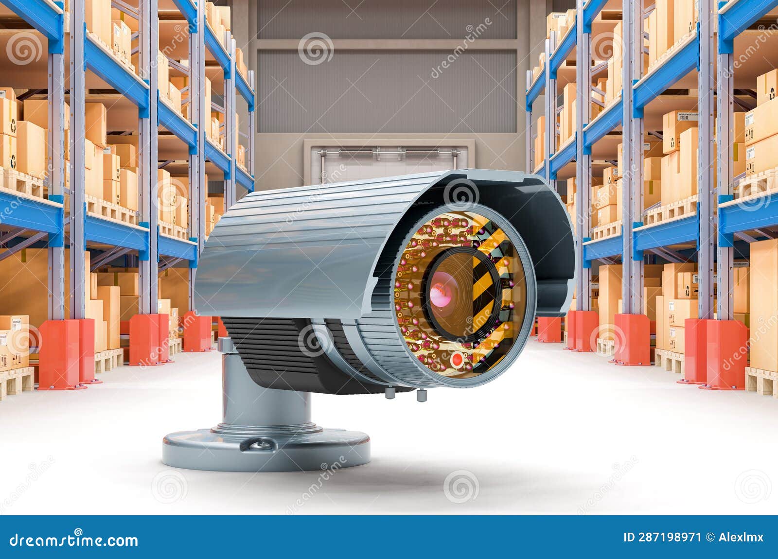 Security Camera in Storehouse. Security and Protect of Delivery. 3D ...