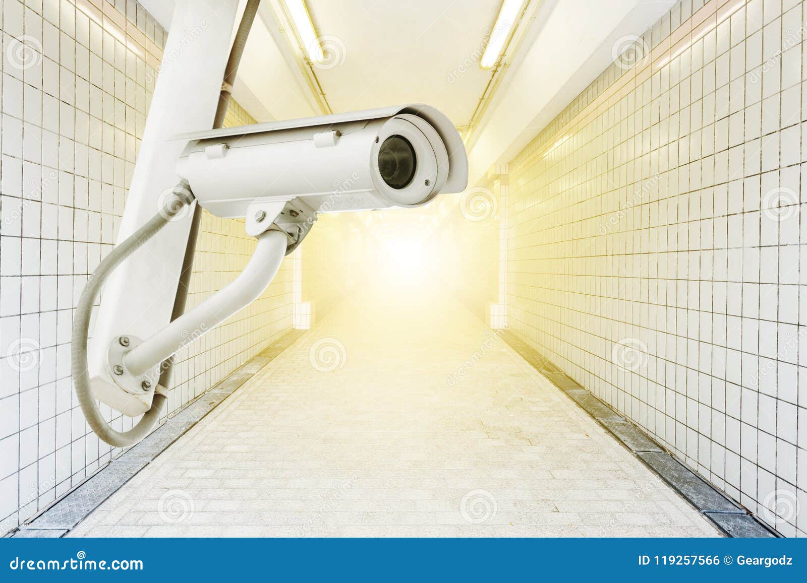 Security Camera Surveillance CCTV on Tunnel Walk Way Stock Photo ...