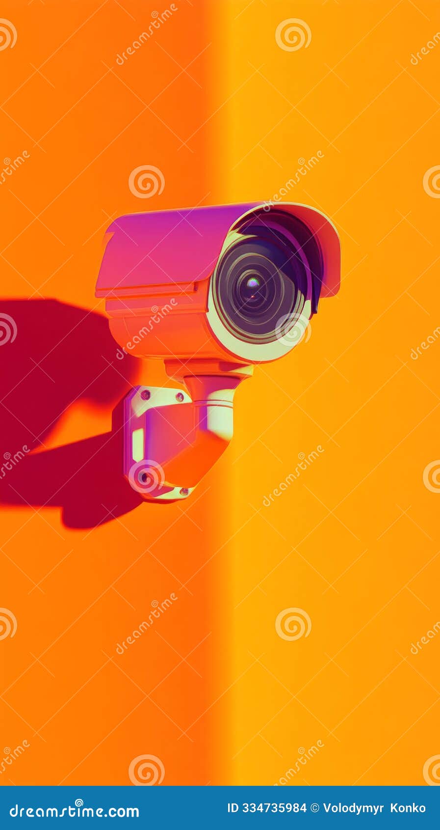 Security Camera on Vibrant Orange Background, Modern Surveillance ...