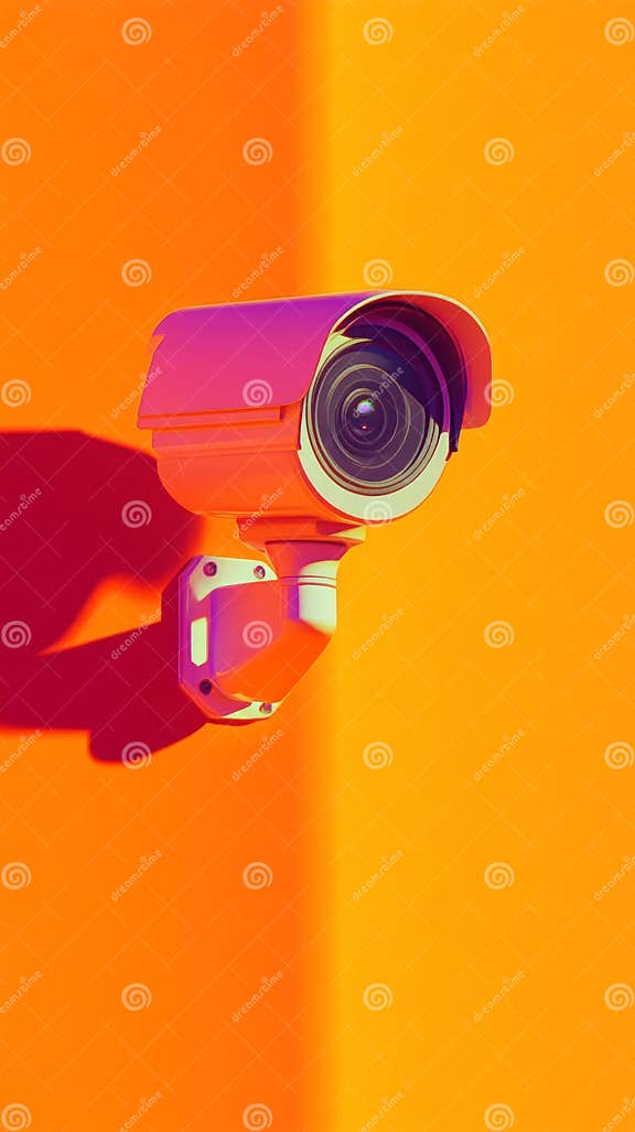 Security Camera on Vibrant Orange Background, Modern Surveillance ...