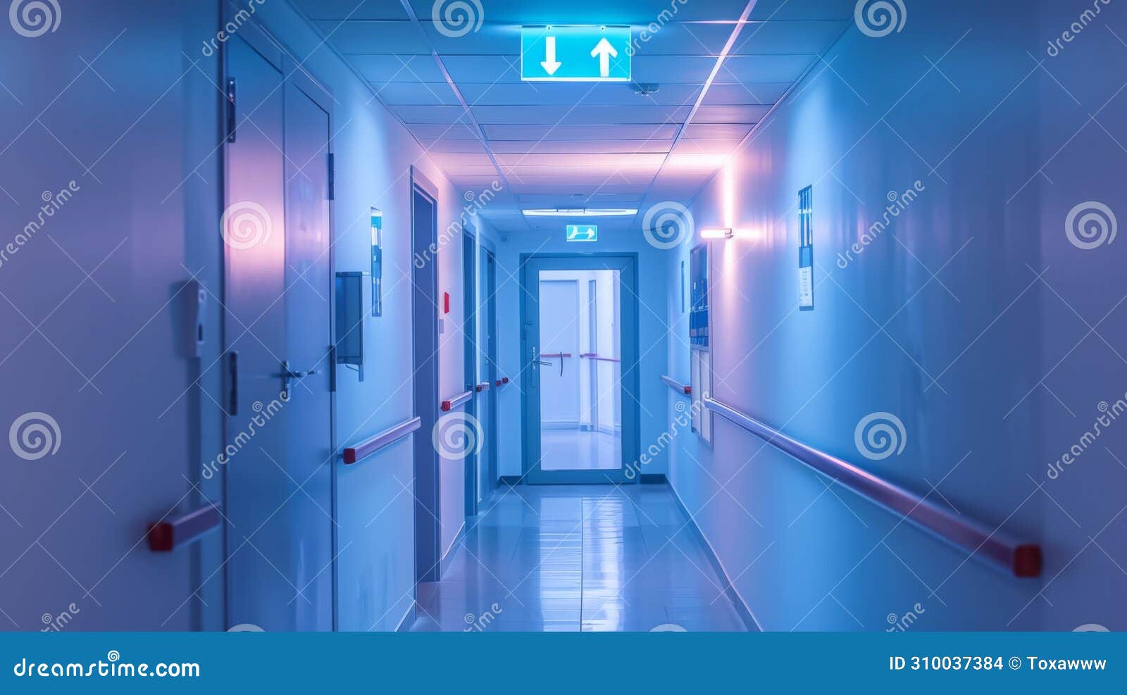 Security Camera View of a Brightly Lit Emergency Exit Stock Photo ...