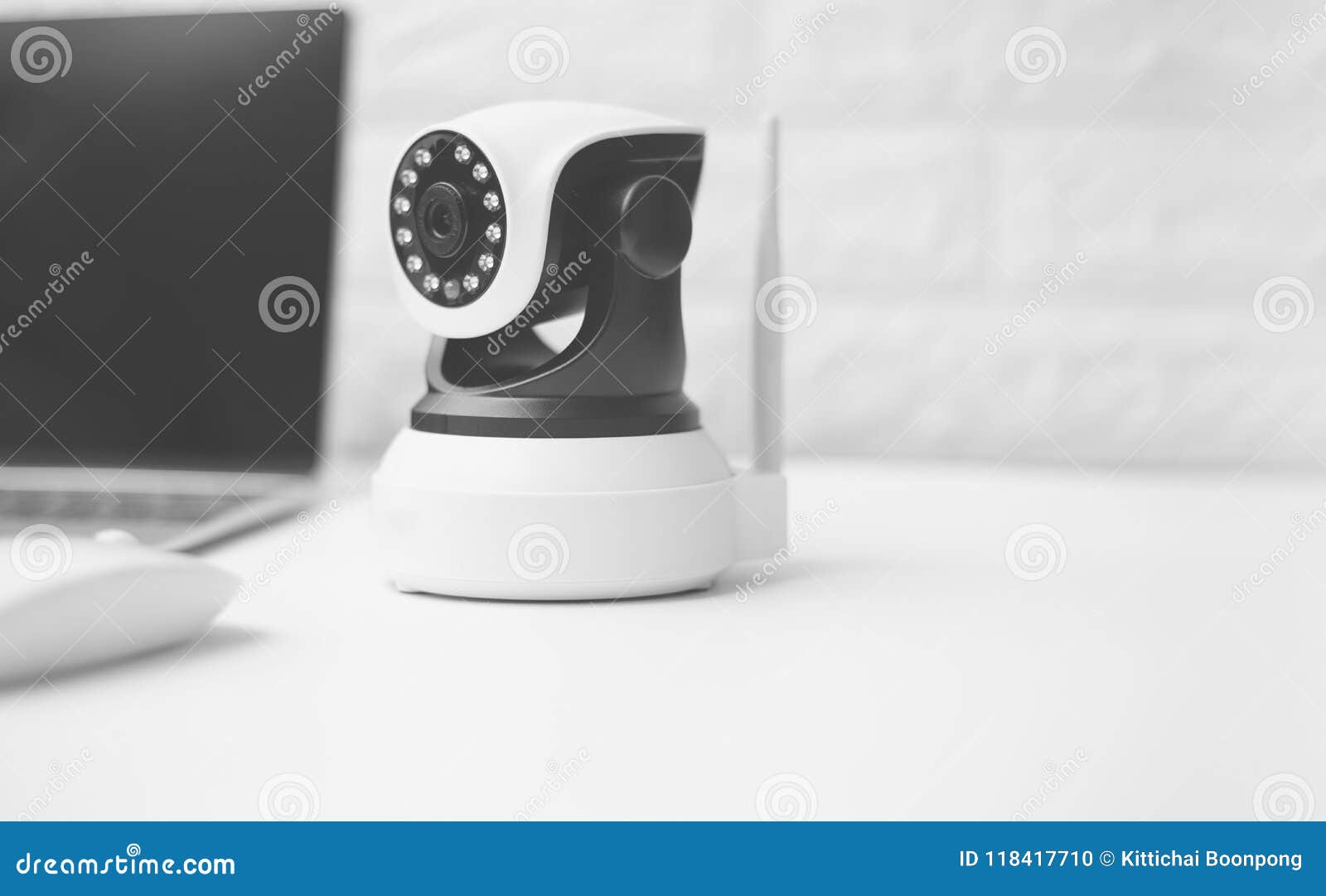 Security Camera on Wood Table. IP Camera Stock Photo - Image of privacy ...