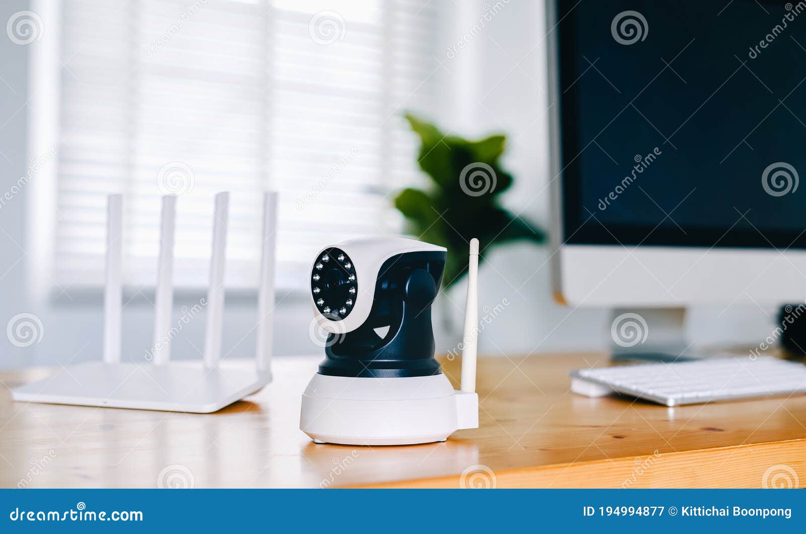 Security Camera on Wood Table. IP Camera Stock Image - Image of table ...