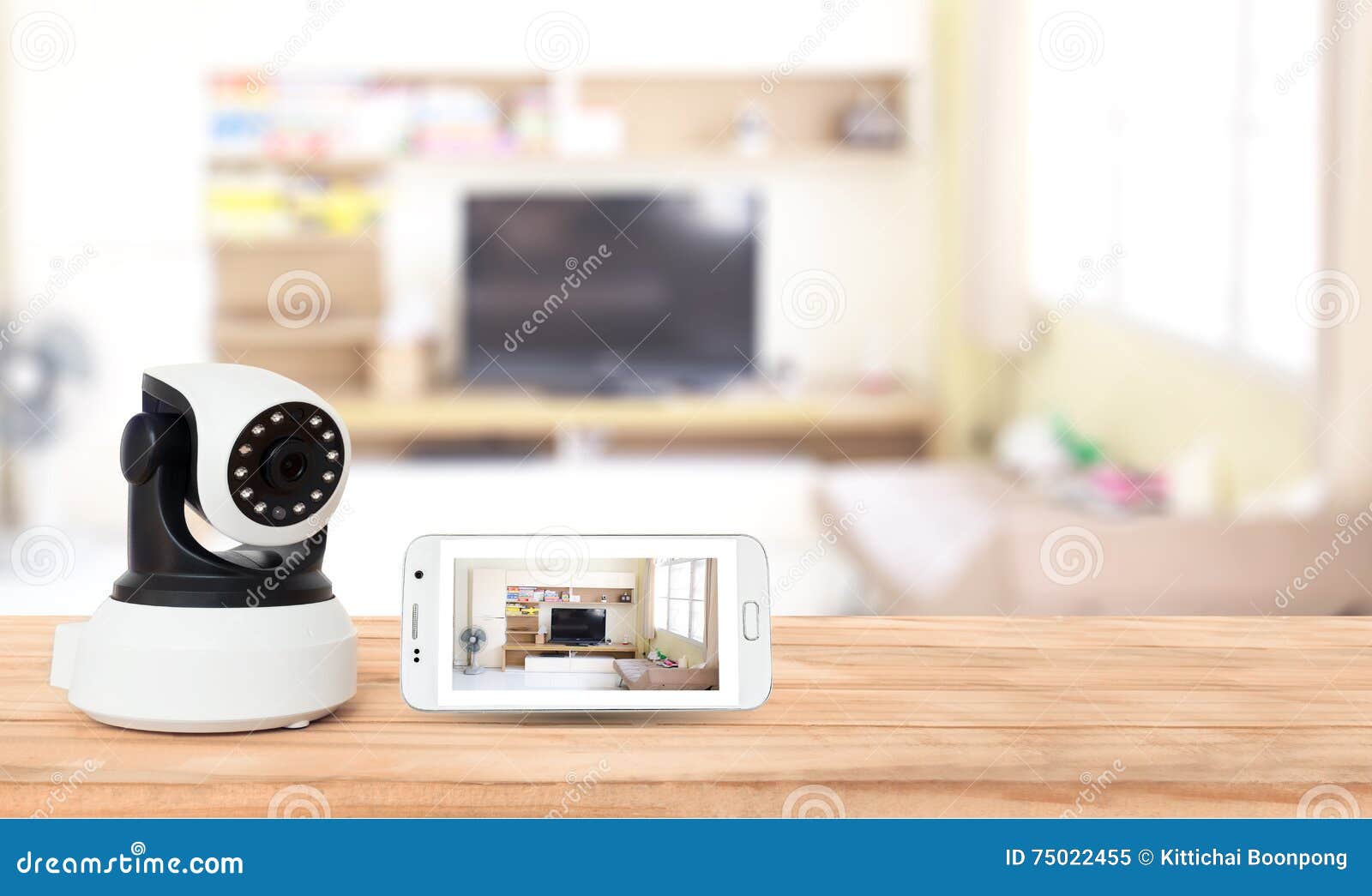 Security Camera on Wood Table. IP Camera Stock Image - Image of protect ...