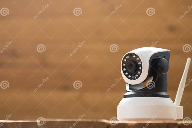 Security Camera on Wood Table. IP Camera Stock Photo - Image of ...
