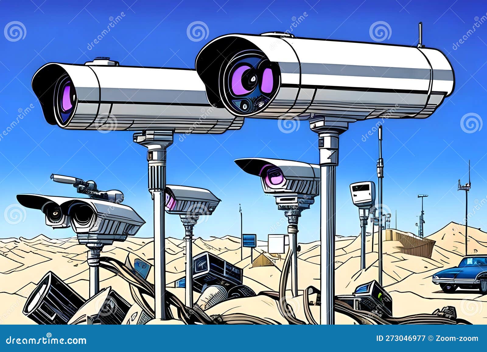Security Cameras in the Desert Stock Illustration - Illustration of ...