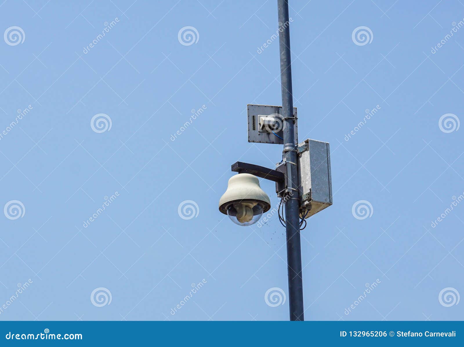 Security Cameras in Front of Blue Sky - with Space for Text Stock Photo ...
