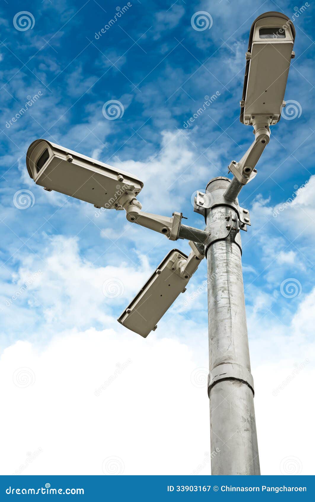 Security Cameras Group on Pillar Stock Image - Image of surveillance ...