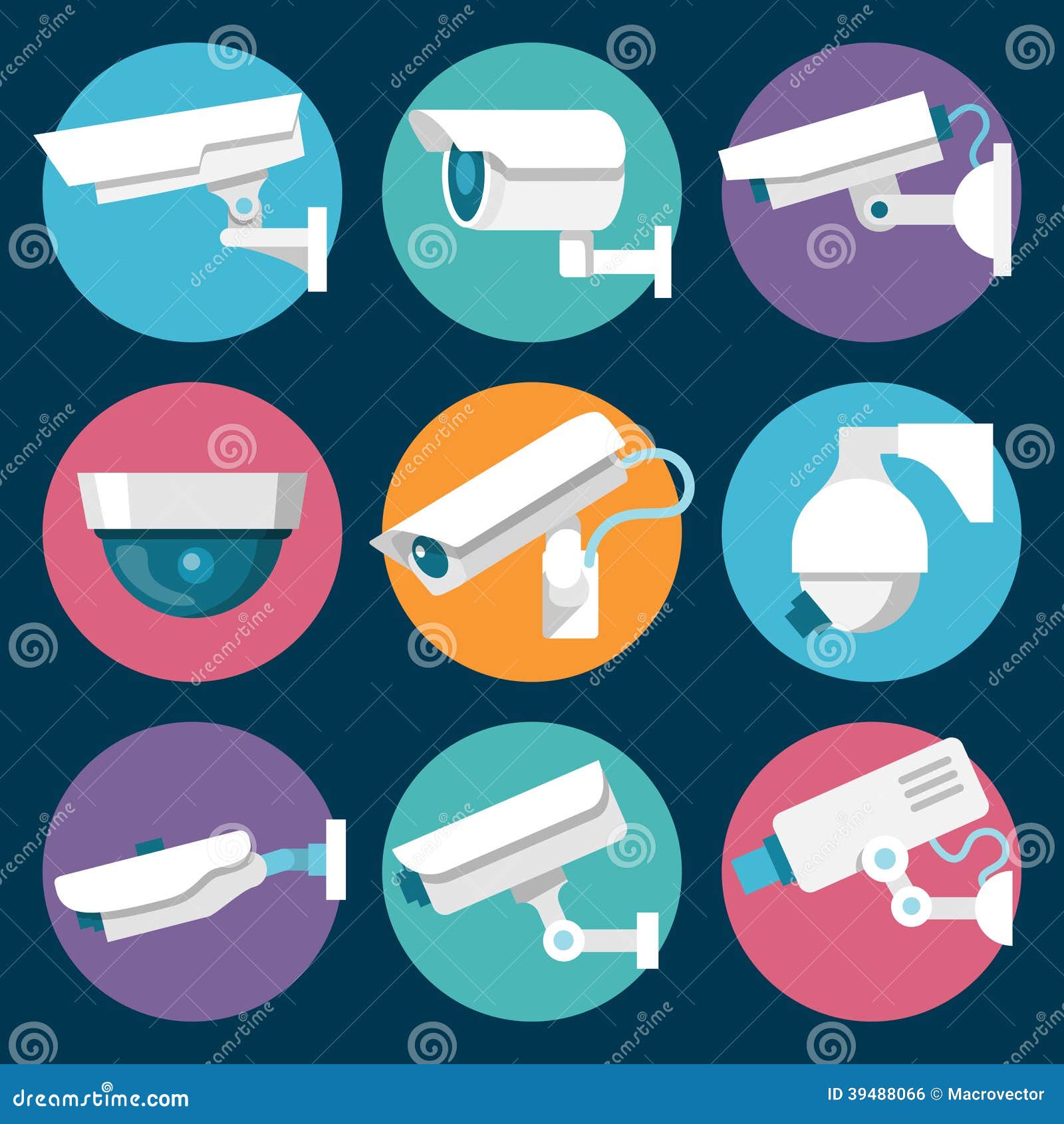 Security Cameras Icons Set stock vector. Illustration of danger - 39488066