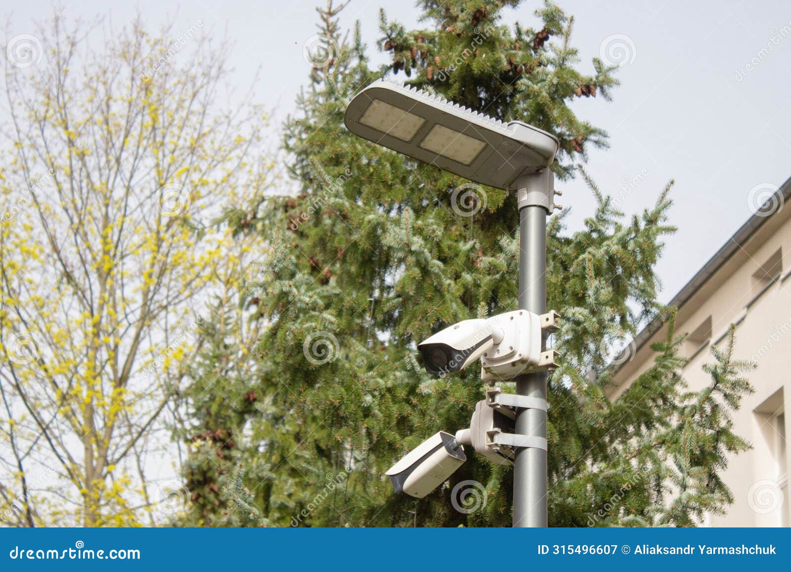 Security Cameras Mounted on LED Lamp Post Stock Image - Image of ...