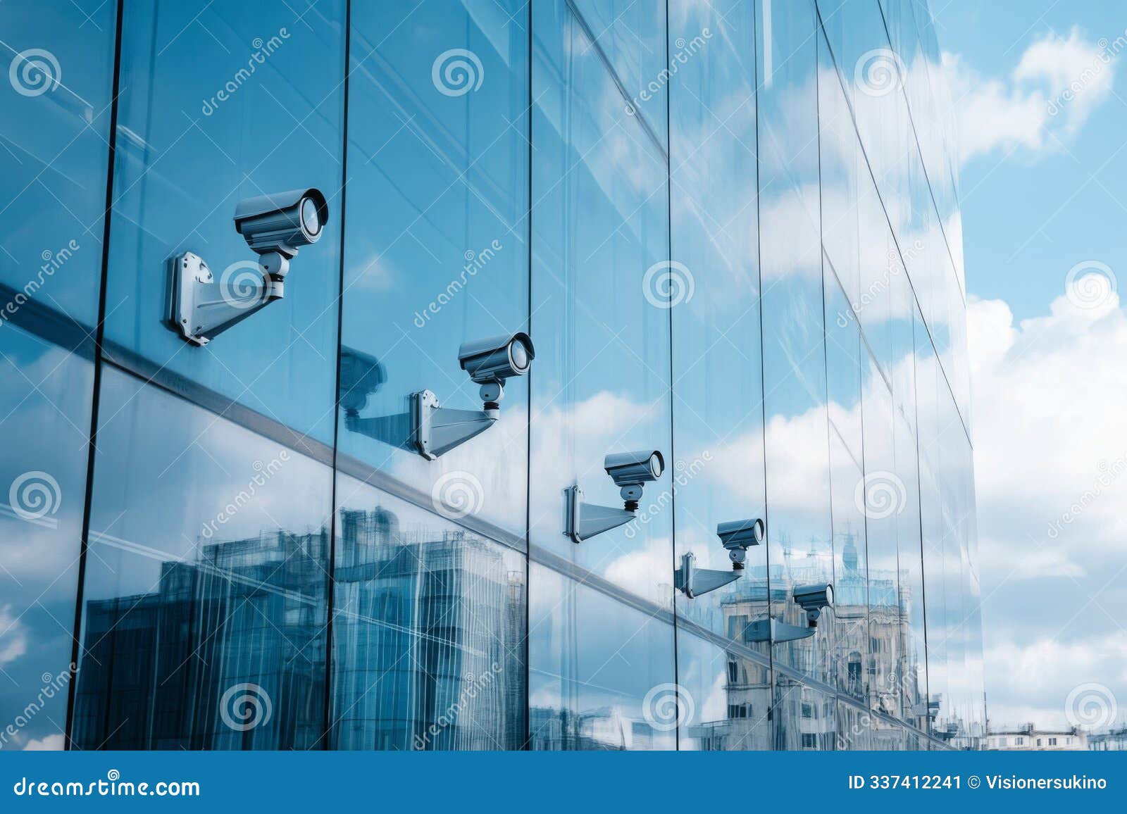 Security Cameras Mounted on Modern Glass Building Facade Stock ...