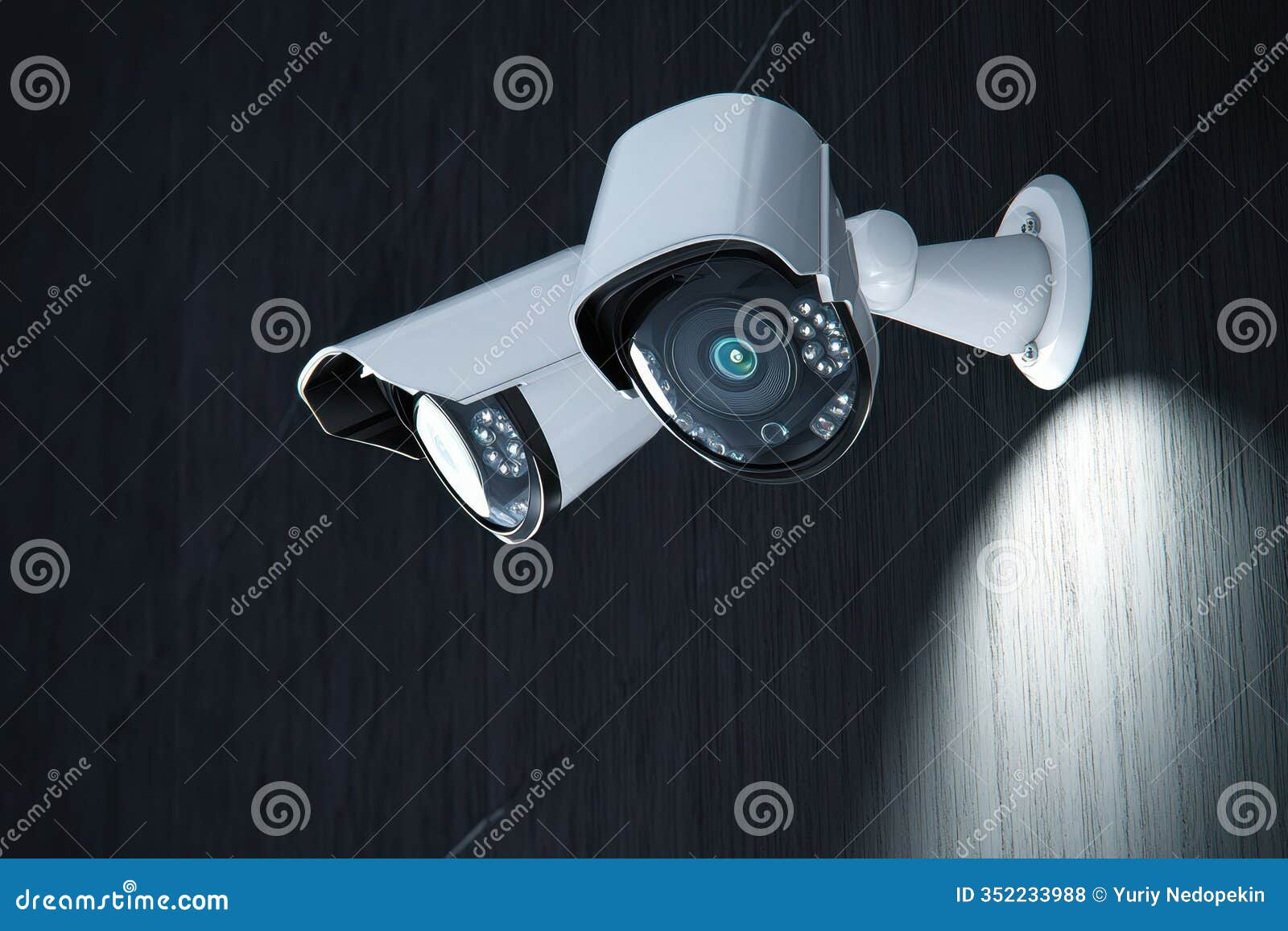 Security Cameras with Night Vision Installed on a Dim Wall for ...