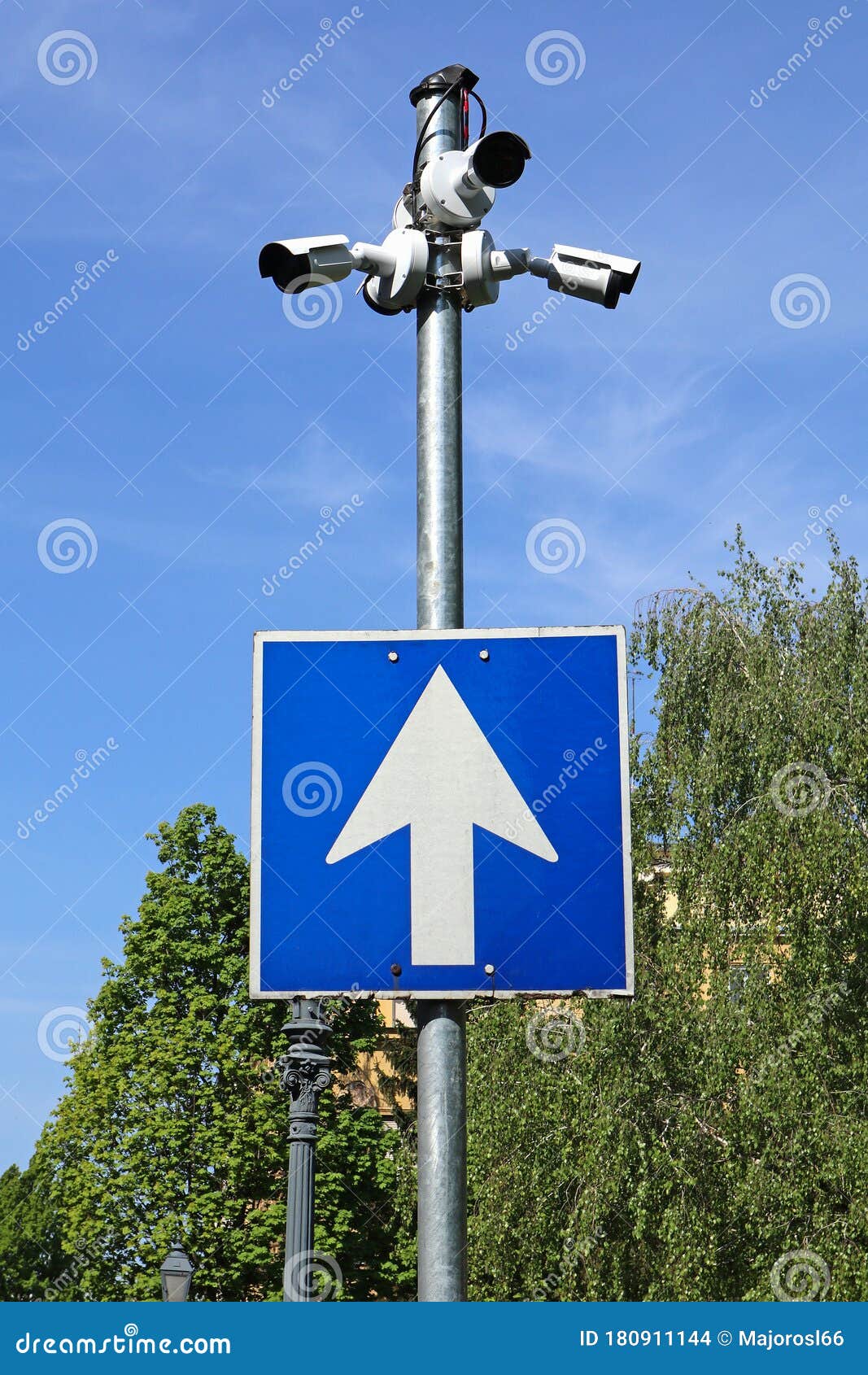 Security Cameras on a Pole Outdoor Stock Photo - Image of pole, tree ...