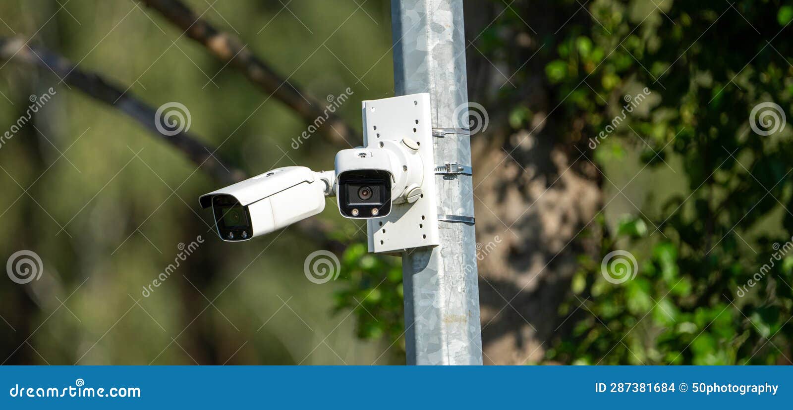 Security Cameras on the Pylon. Stock Photo - Image of technology ...